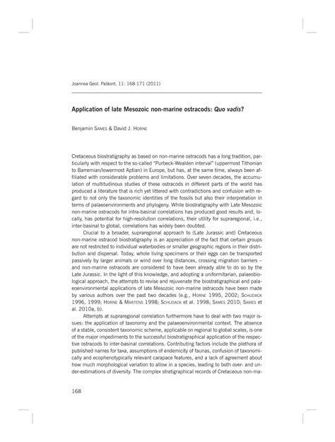 Pdf Application Of Late Mesozoic Non Marine Ostracods Quo Vadis