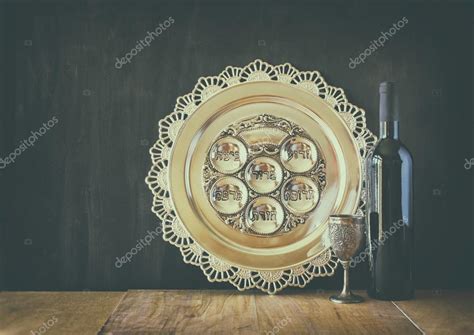 Passover Background Wine And Matzoh Jewish Passover Bread Over Wooden Background Image Is