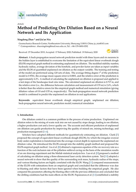 Pdf Method Of Predicting Ore Dilution Based On A Neural Network And