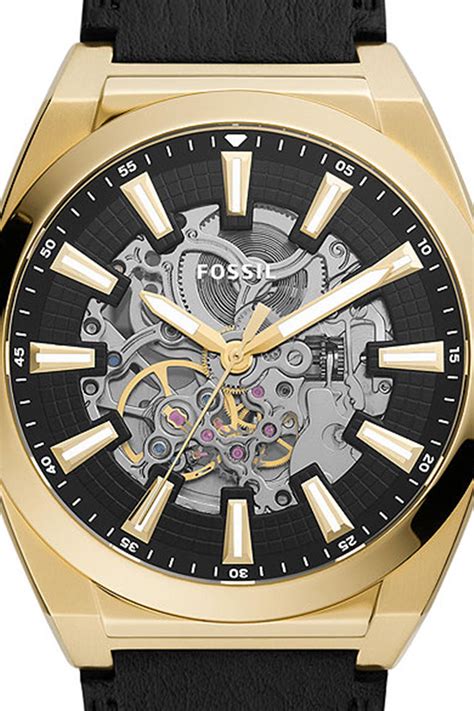 Fossil Автоматичен часовник с кожена каишка Черен Emag Bg