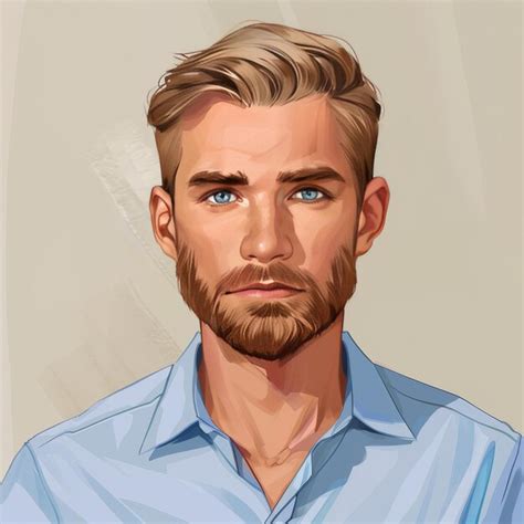 Portrait Of A Handsome Young Man In A Blue Shirt Vector Illustration
