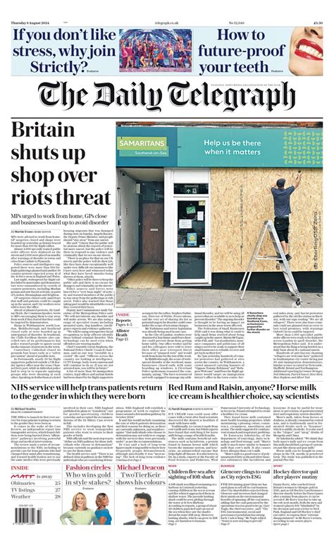 Daily Telegraph Front Page 8th Of August 2024 Tomorrows Papers Today