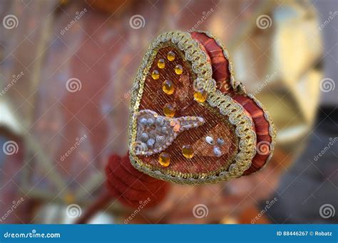 Decorative Royal Crown Scepter Heart With Glitter And Sequins Orange