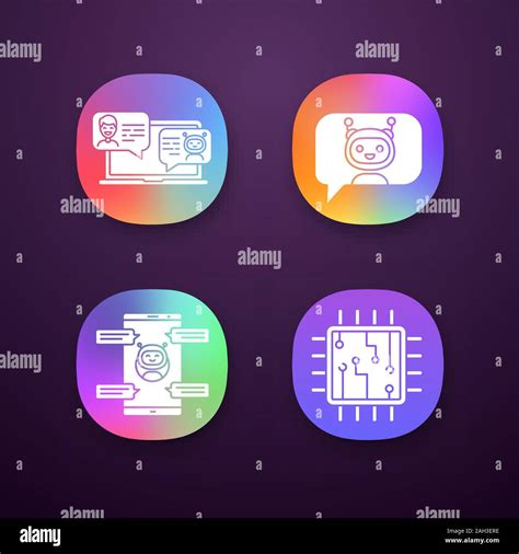 Chatbots App Icons Set UI UX User Interface Virtual Assistants