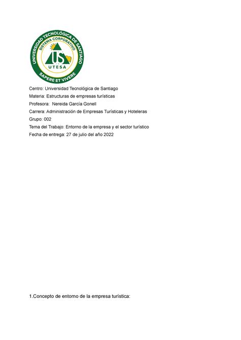 Tarea De Entorno De Empresa Turística 1 Centro Universidad