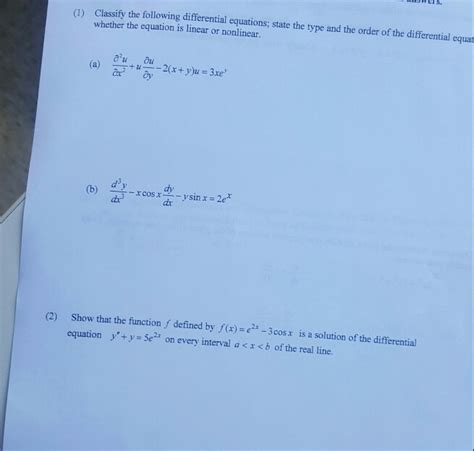 Solved Classify The Following Differential Equations