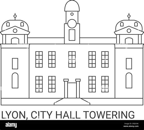 France Lyon City Hall Towering Travel Landmark Vector Illustration