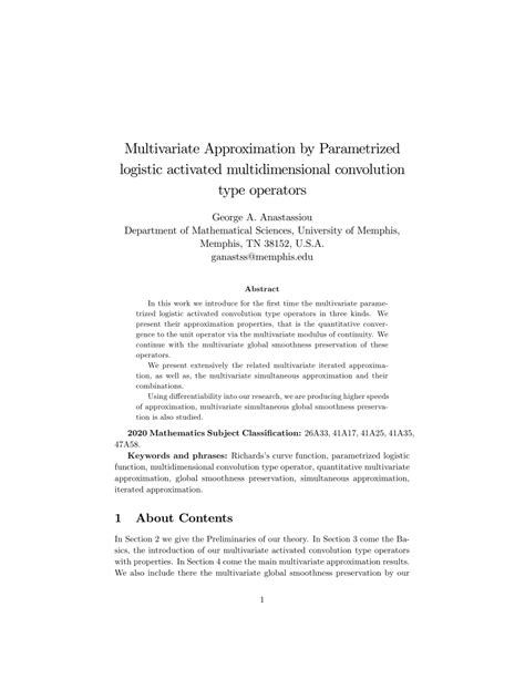 Pdf Multivariate Approximation By Parametrized Logistic Activated Multidimensional Convolution