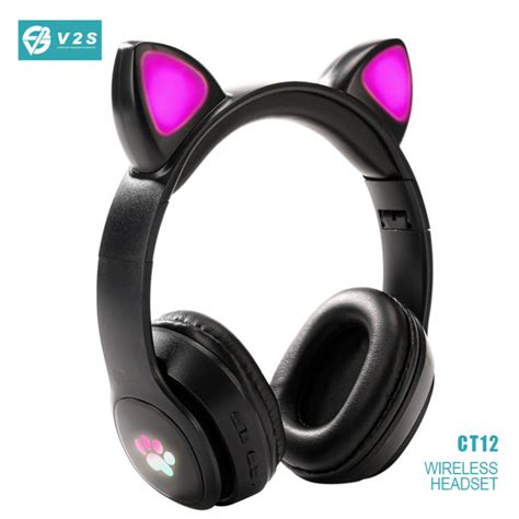 V2s Ct12 Cat Ear Foldable Wireless 50 Over Ear Rechargeable Headphone