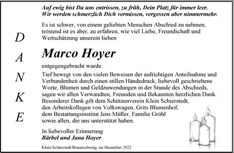 Traueranzeigen Von Marco Hoyer Abschied Nehmen De