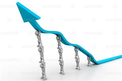 Фотография на тему Люди толкают синюю стрелку вверх Pressfoto