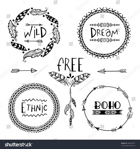 Set Four Creative Boho Style Frames Stock Vector Royalty Free