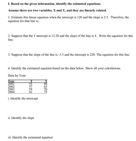 Solved 1 Estimate This Linear Equation When The Intercept Chegg Com