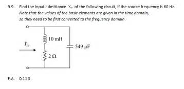 Solved Find The Input Admittance Yin Of The Following