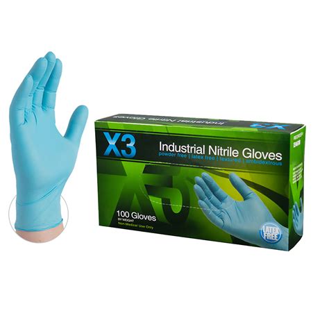 Ammex X3 Blue Nitrile Industrial Latex Free Disposable Gloves Case Of