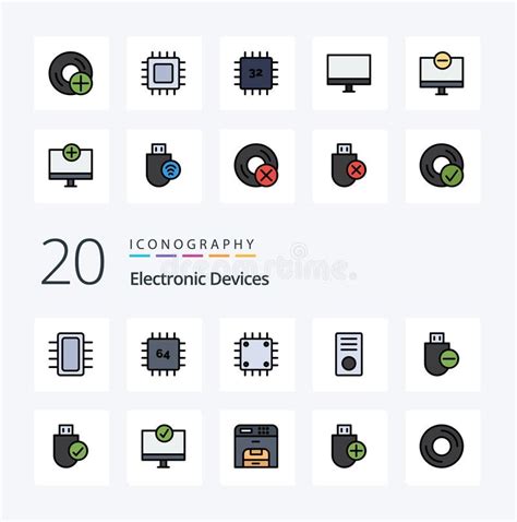 20 Devices Line Filled Color Icon Pack Like Devices Chipset Disc Hardware Devices Stock Vector