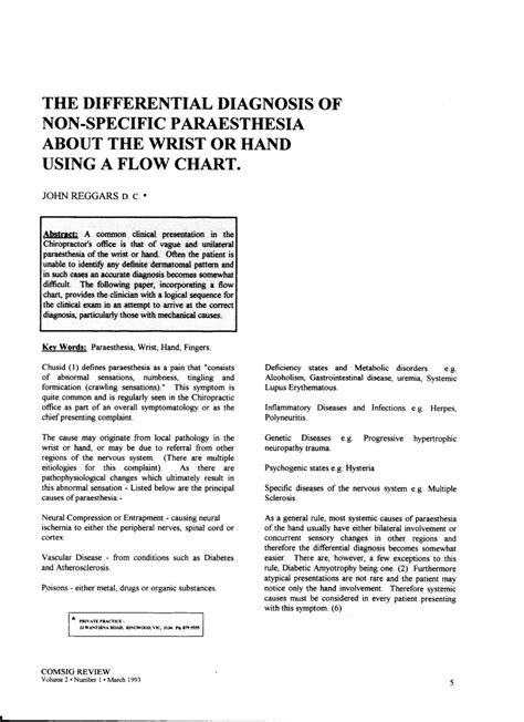 Pdf The Differential Diagnosis Of Non Specific Paraesthesia About The Wrist Or Hand Using A