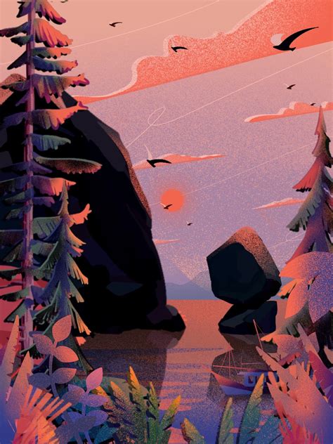 Иллюстрация Байкал в стиле пейзаж | Illustrators.ru