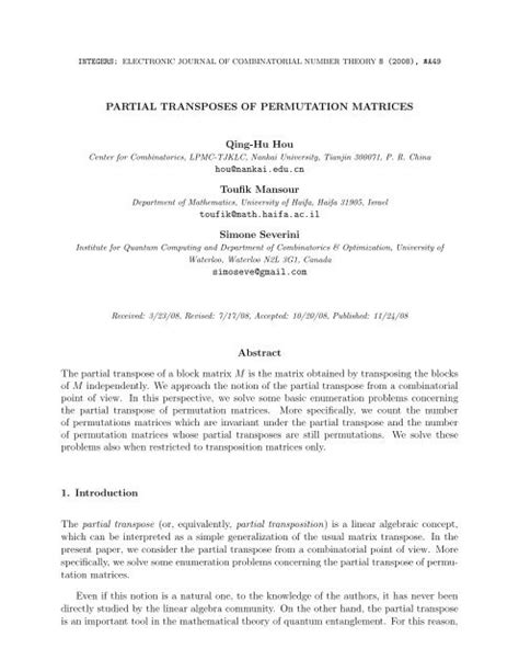 Partial Transpose Of Permutation Matrices