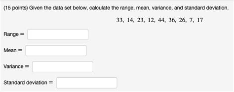 solved 15 points given the data set below calculate the