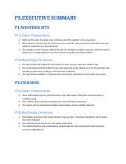 Executive Summary Problem Set Docx PS EXECUTIVE SUMMARY P1 WEATHER SITE P1A Value Propositions