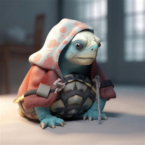 Premium Ai Image 3d Cartoon Turtle Portrait Wearing Clothes Glasses