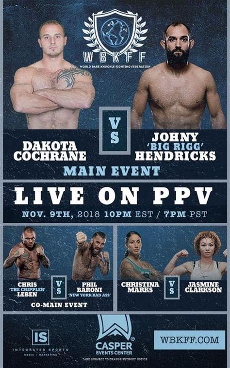 World Bare Knuckle Fighting Federation Johnny Hendricks Vs Dakota