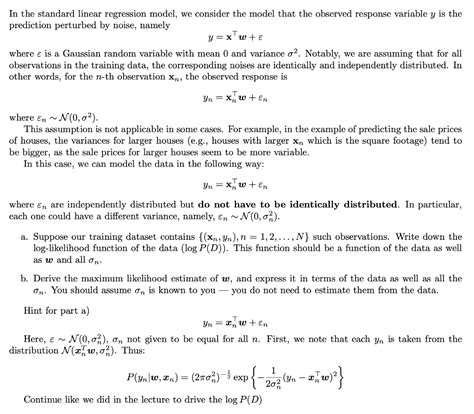 In The Standard Linear Regression Model We Consider