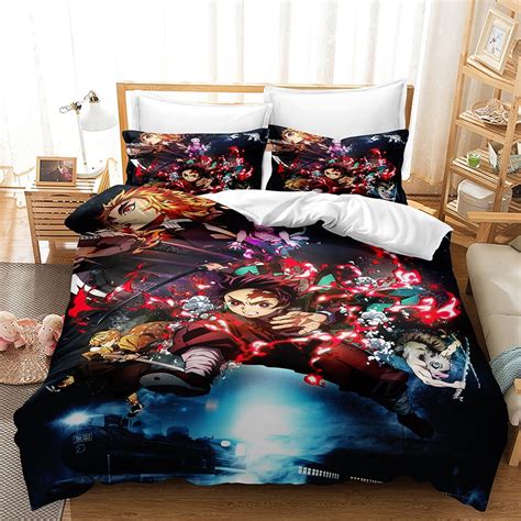 New 3pcs Anime Demon Slayer Bedding Bed Set Twin Full Queen King Size Nezuko Tanjiro Action