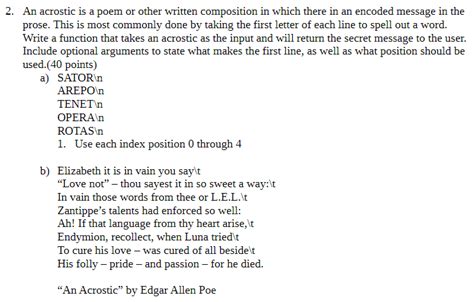 Solved Write Functions That Address The Following Prompts Chegg Com