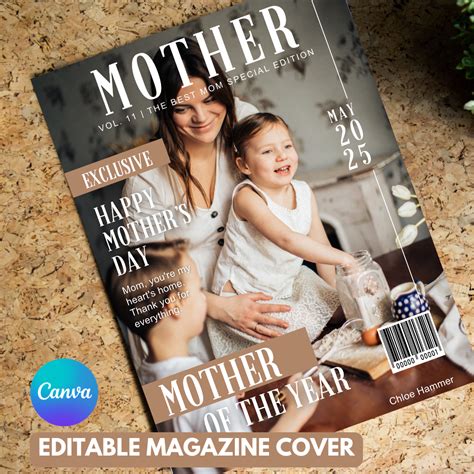 Personalized Mothers Day Magazine Cover Diy Canva Template Printable