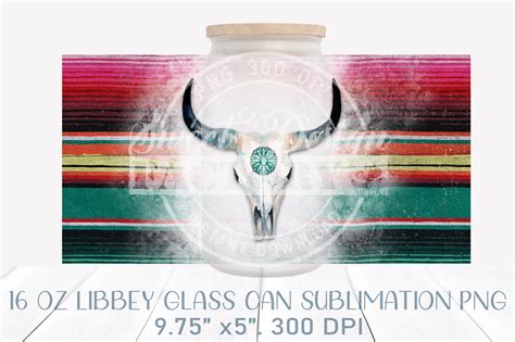 Western Aztec Cow Skull Tumbler Png Western Libbey Glass Can Etsy