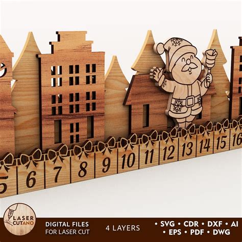 Svg Advent Calendar Laser File Christmas Countdown Calendar Svg