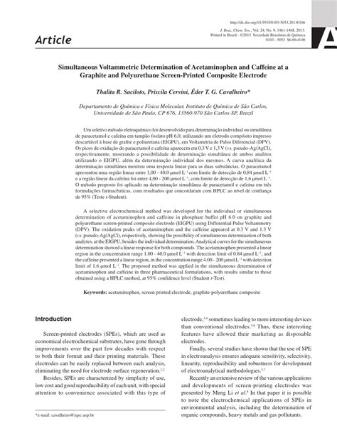 Pdf Simultaneous Voltammetric Determination Of Acetaminophen And Caffeine At A Graphite And