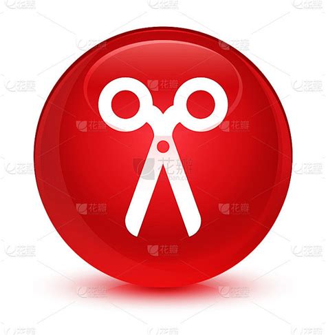 剪子图标玻璃红色圆形按钮