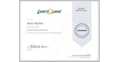 Amir Habibi On Linkedin Completion Certificate For Oracle Database
