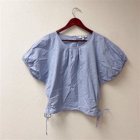 Madewell Tops Madewell Chambray Blue Poplin Puff Sleeve Cutout Crop