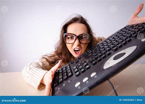 The Funny Nerd Girl Working On Computer Stock Image Image Of Hacker Cracker 144532463