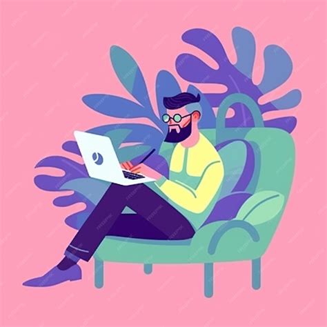 Premium Ai Image Flat Design A Man Sitting In A Chair With A Laptop