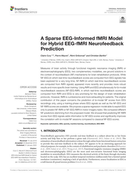 Pdf A Sparse Eeg Informed Fmri Model For Hybrid Eeg Fmri