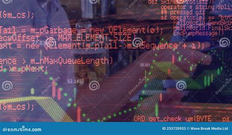 Animation Of Digital Programming Data Grid Pattern And Line Graph Over