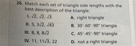 solved 26 match each set of triangle side lengths with the