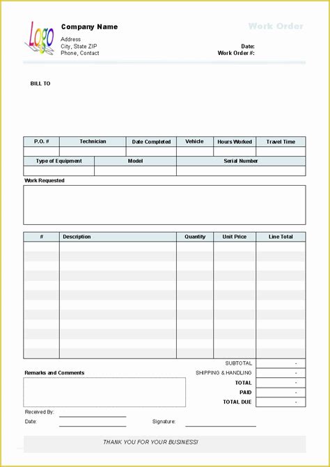 Free Work Order Invoice Template Of Work Order Template Uniform Invoice Software