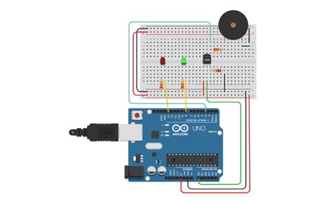 Circuit Design 2 Led Con Sensore Di Temperatura E Buzzer Temporizzato Tinkercad