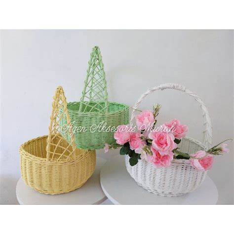Jual Keranjang Bunga Rotan Keranjang Parcel Bulat Tangkai Anyaman Silang Shopee Indonesia