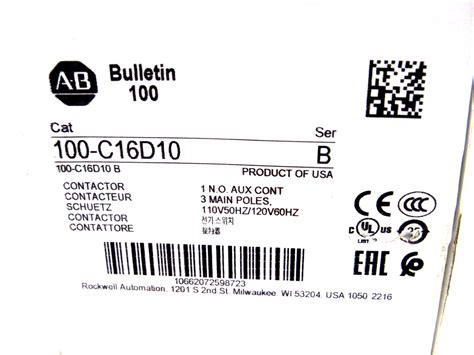 New Allen Bradley 100 C16d10 Contactor Ser B 100c16d10 Sb Industrial Supply Inc