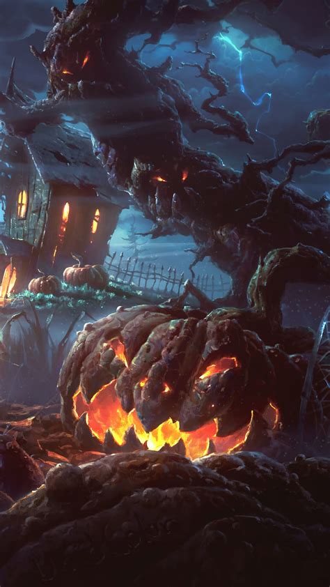 Halloween Holiday Pumpkin Graveyard Phone HD Wallpaper