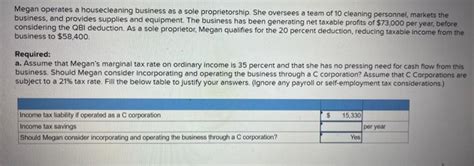 Solved Megan Operates A Housecleaning Business As A Sole Chegg