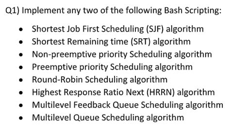 Solved Q Implement Any Two Of The Following Bash Chegg