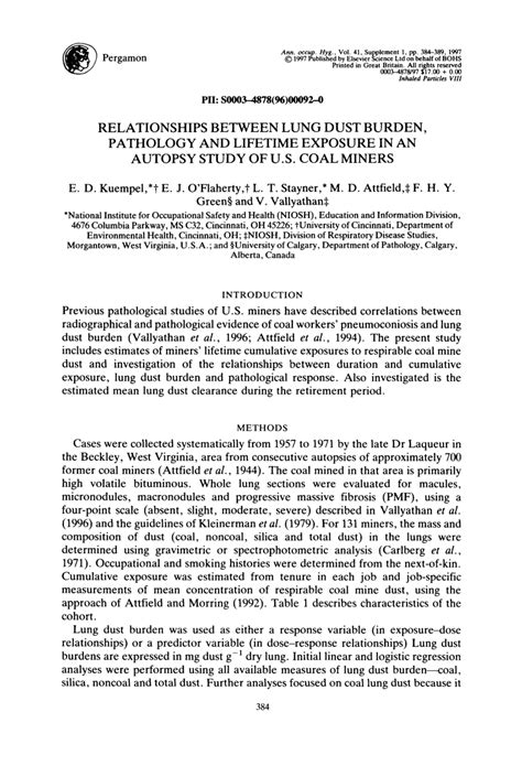 Pdf Relationships Between Lung Dust Burden Pathology And Lifetime